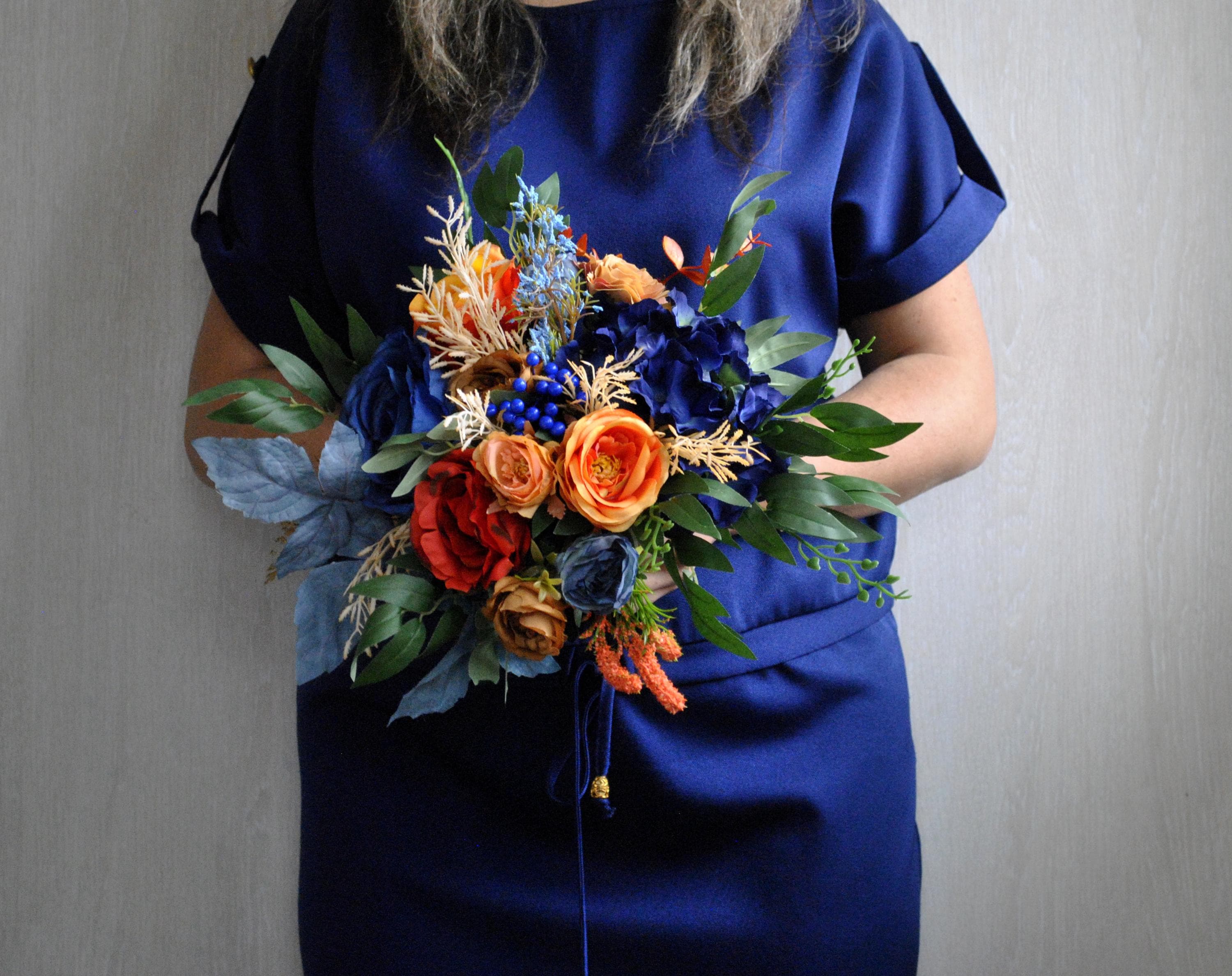 Navy Blue Orange Arch Flowers, Fall Wedding Arch Swag, Wedding Arch ...
