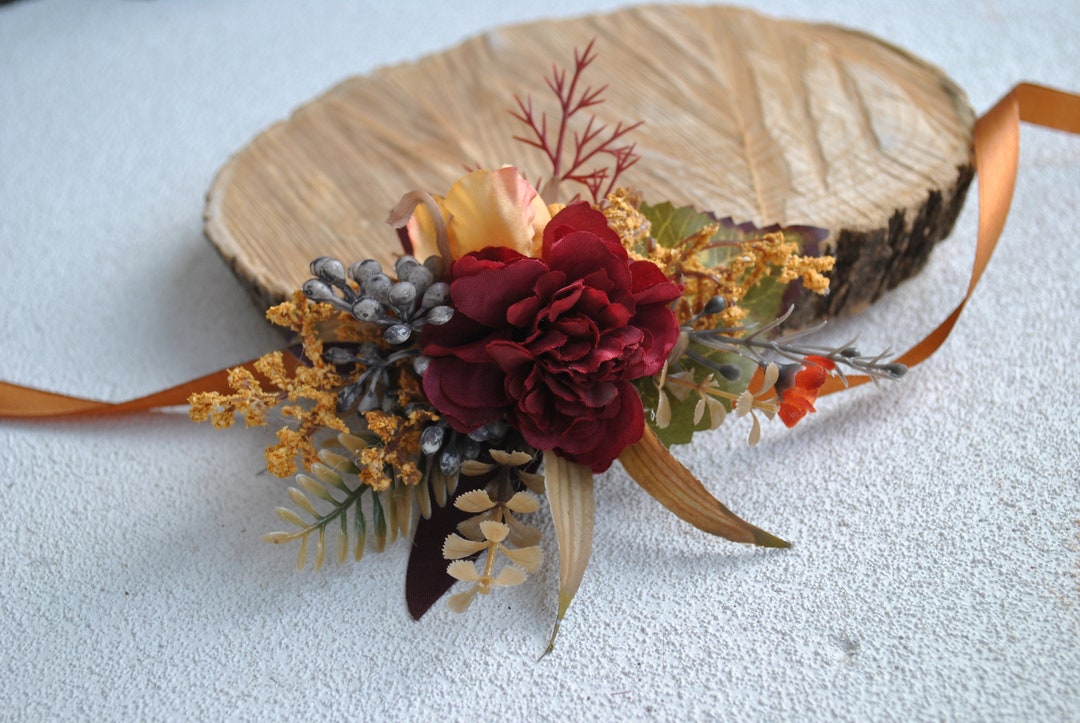 Rust Orange Wedding Corsages, Fall Wedding Flowers, Wedding Wrist ...