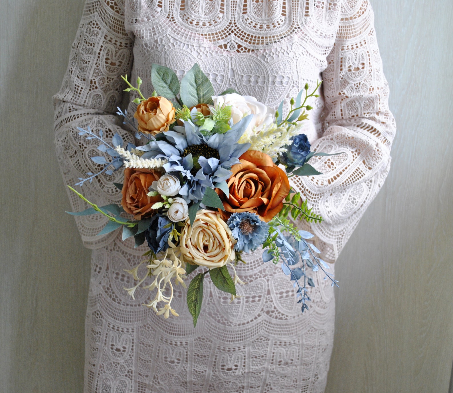 Dusty Blue Rust Arch Arrangement, Fall Wedding, Sunflower Arch Swag - Etsy