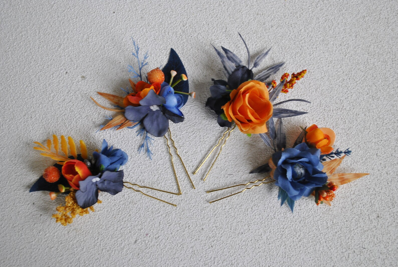 Burnt Orange Navy Flower Hair Pins, Fall Wedding Hair Pins, Fall ...