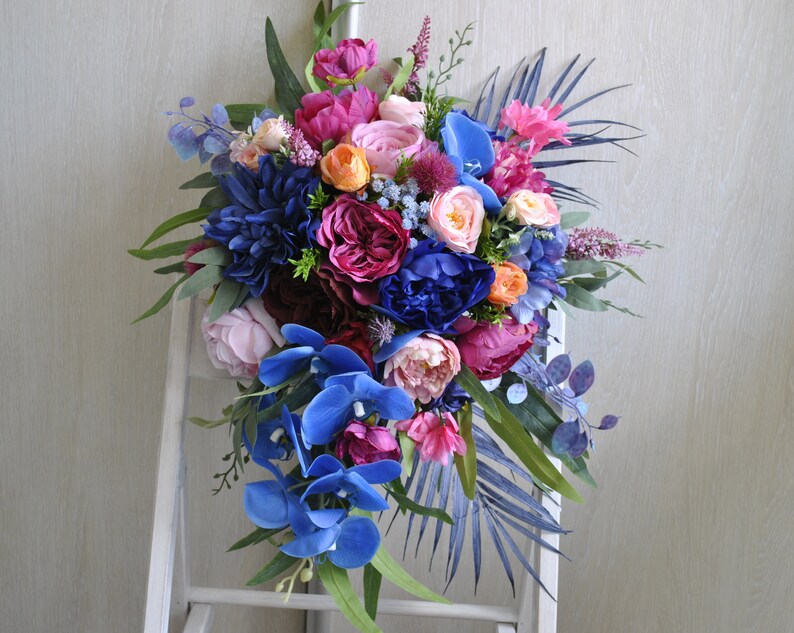 Jewel Tone Bridal Bouquet, Hot Pink Blue Wedding Bouquet, Summer ...
