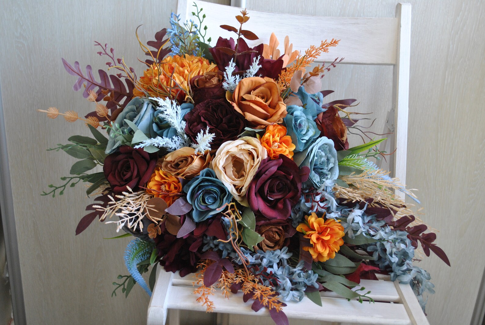Teal Burgundy Rust Orange Bouquet, Bridal Bouquet, Fall Wedding Bouquet ...