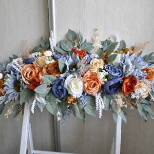 Dusty Blue Rust Arch Arrangement, Fall Wedding, Sunflower Arch Swag - Etsy