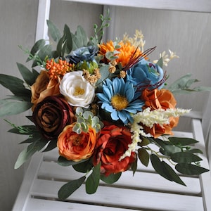 Dark Teal Rust Bouquet, Bridal Bouquet, Fall Rustic Wedding, Boho ...