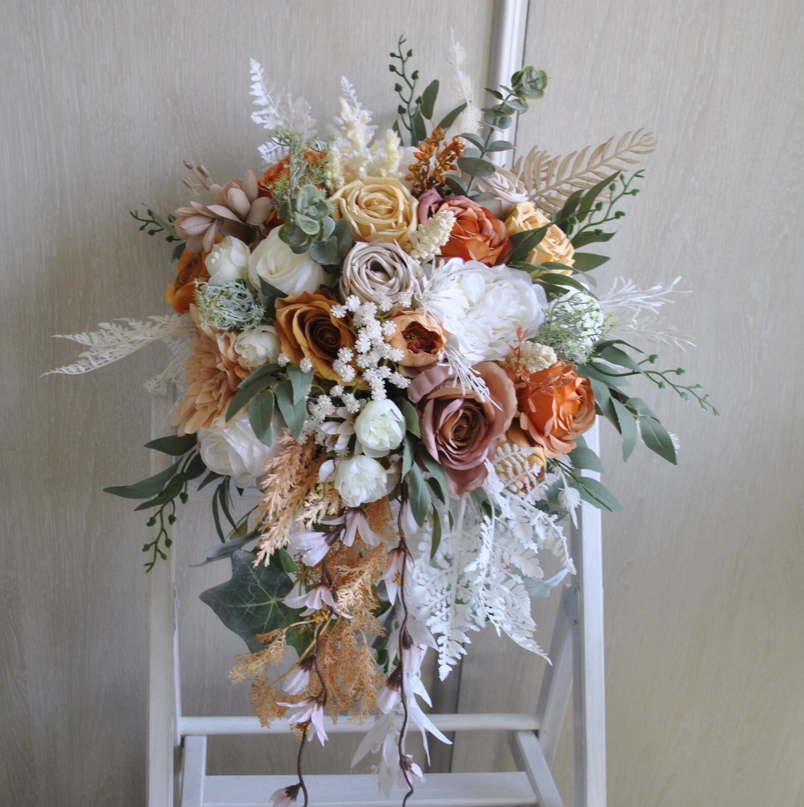 Rust Terracotta Wedding Bouquet, Cascading Bouquet, Boho Fall Wedding ...