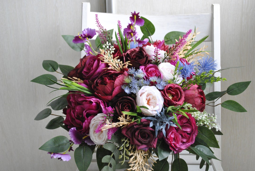 Emerald Green Hot Pink Bridal Bouquet, Jewel Tone Wedding Bouquet, Fall ...