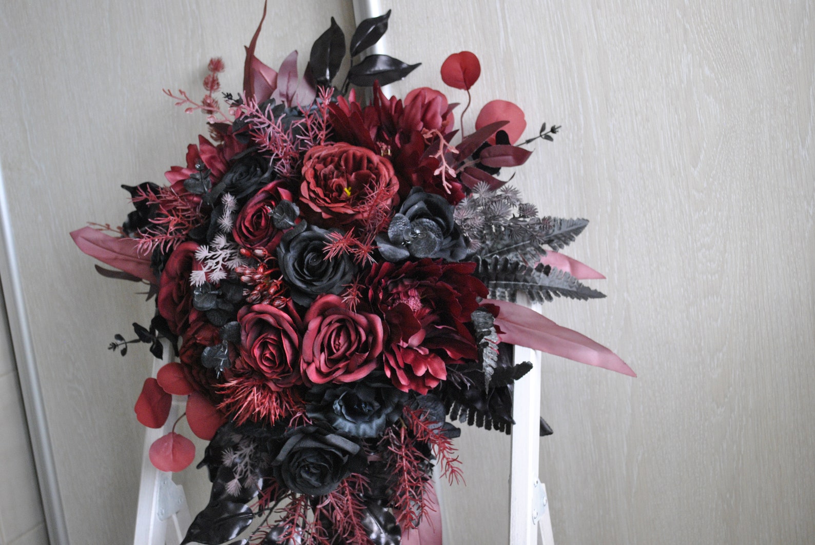 Gothic Wedding Bouquet Burgundy Black Cascading Bouquet - Etsy