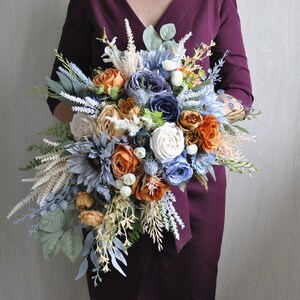 Boho Rustic Bouquet, Rust Navy Blue Wedding Bouquet, Fall Wedding ...