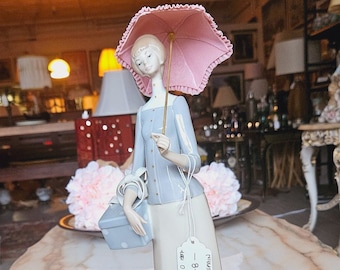 Lladro Porcelain BISQUE Dressmaker W Parasol 14.5" Tall ~ Number 4700 ...