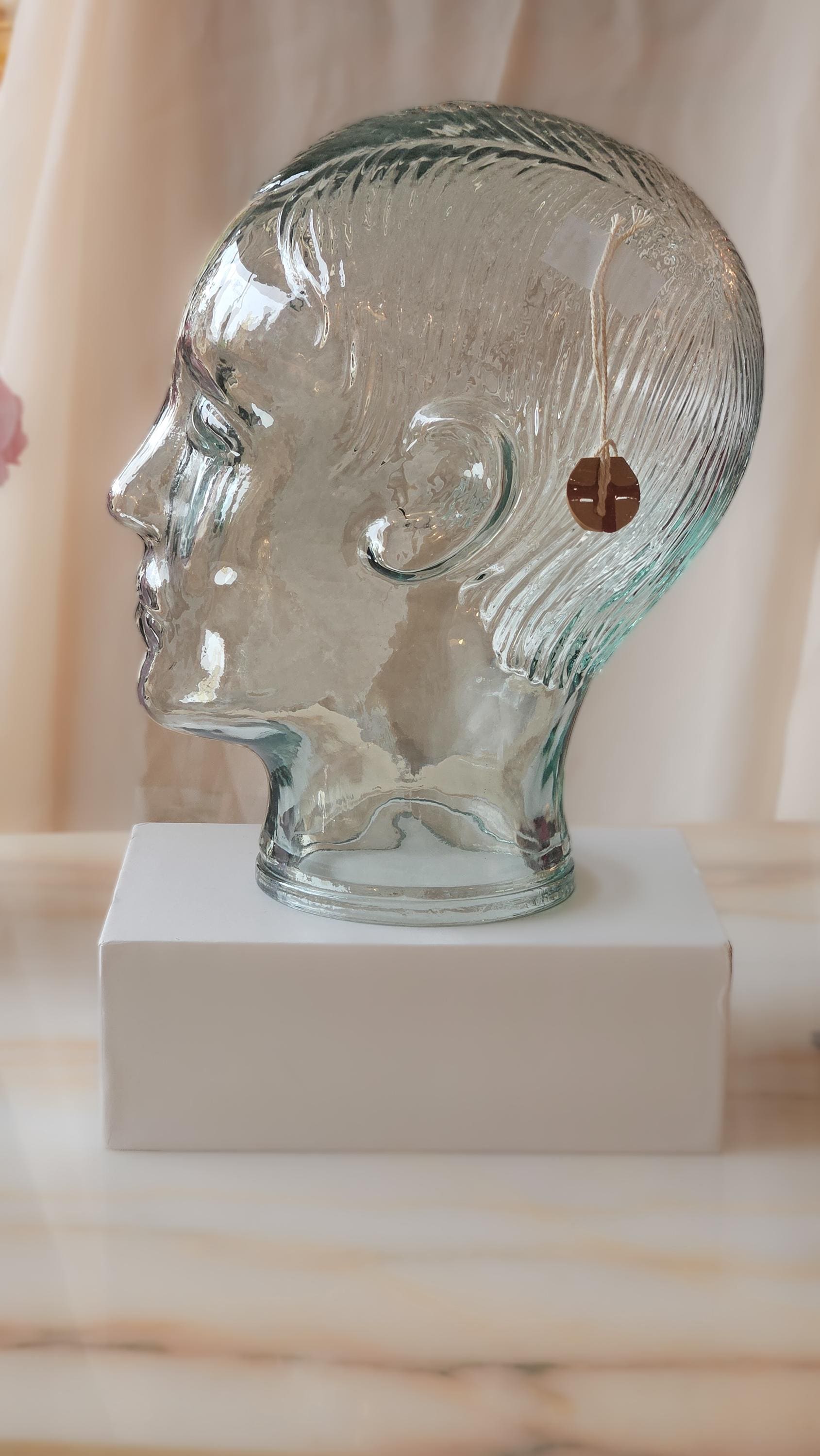 Art Glass Head Sculpture Display, Rare Parted Hair Style, Millinery Hat ...