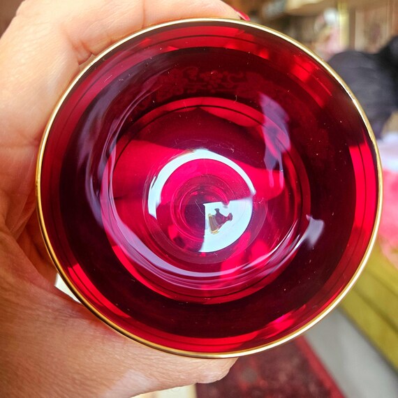 6 Vintage Bohemian Ruby Red & Gold Grapevine Goblets,… - Gem