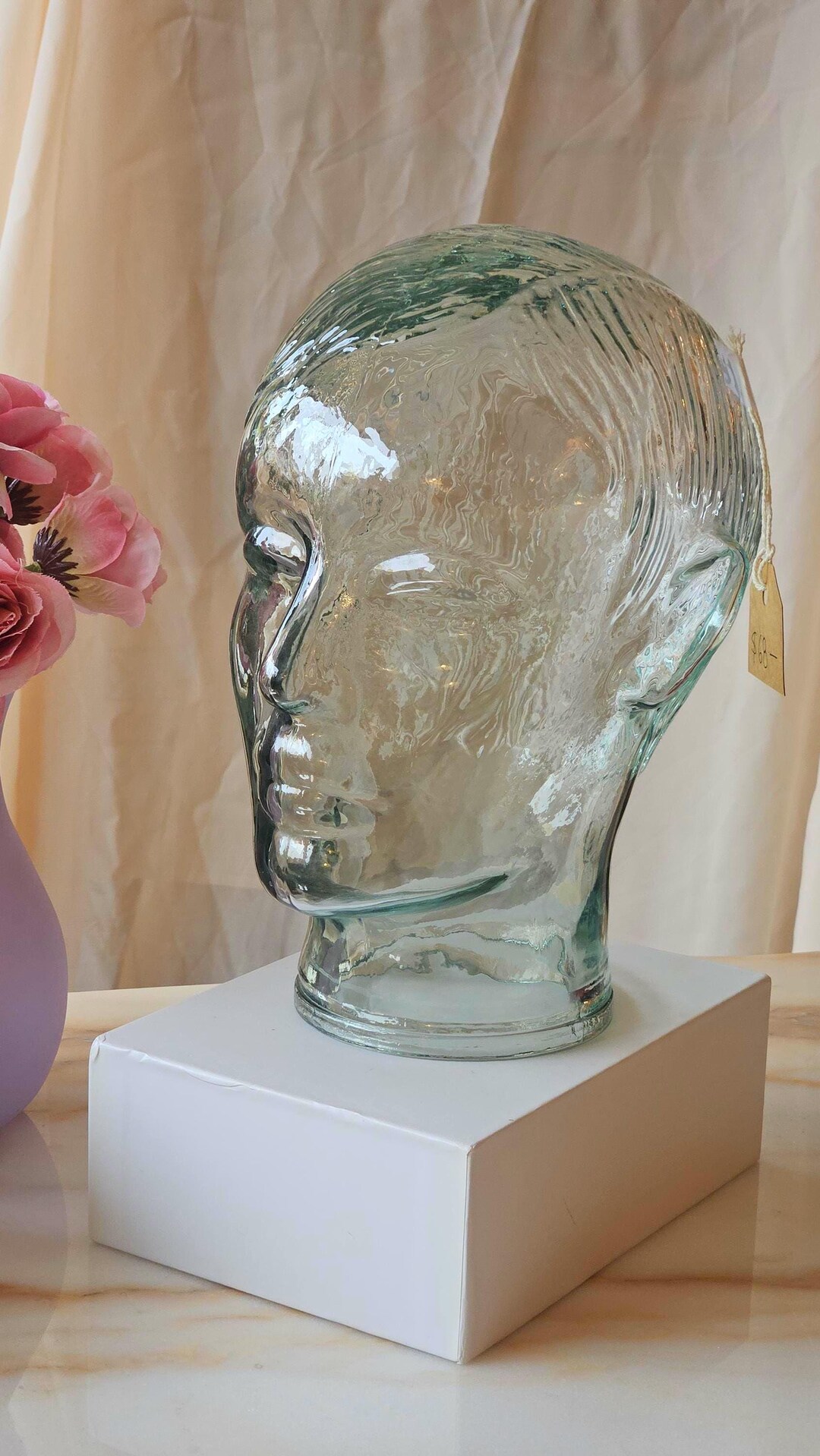 Art Glass Head Sculpture Display, Rare Parted Hair Style, Millinery Hat ...