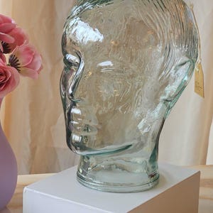 Art Glass Head Sculpture Display, Rare Parted Hair Style, Millinery Hat ...