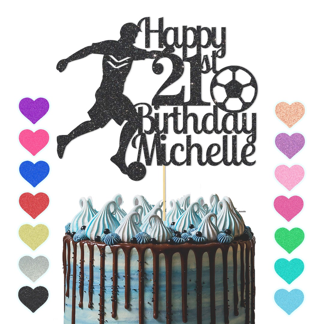 Personalised Football Theme Cake Topper Custom Glitter Happy Birthday ...