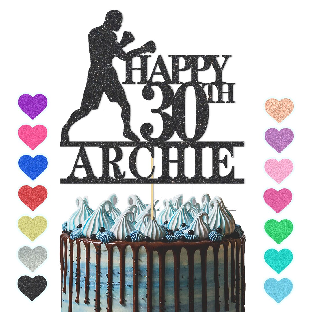 Personalised Boxing Theme Cake Topper Custom Glitter Happy Birthday ...