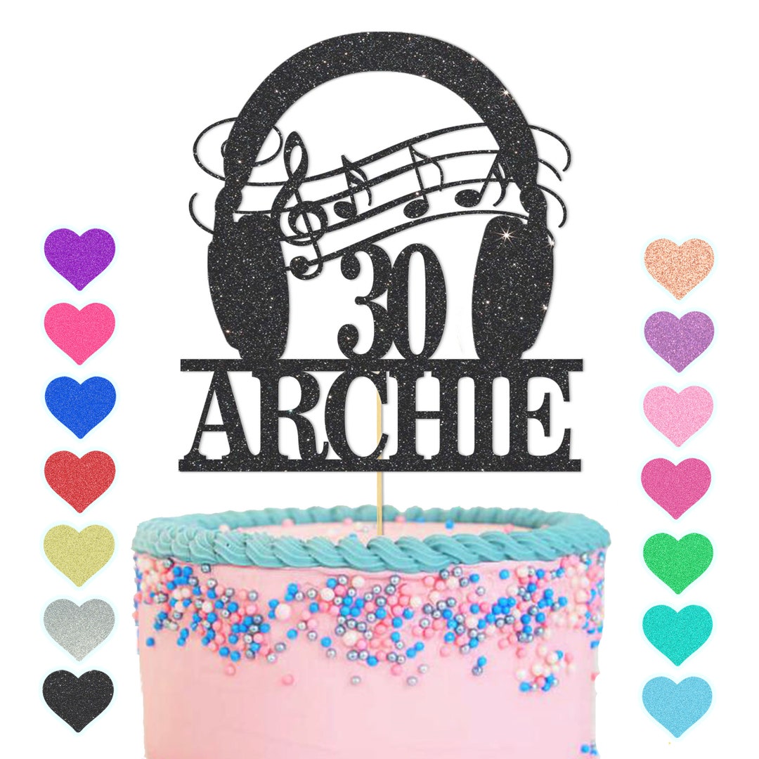 Personalised HEADPHONE Cake Topper Custom Glitter Music Note Lover ...