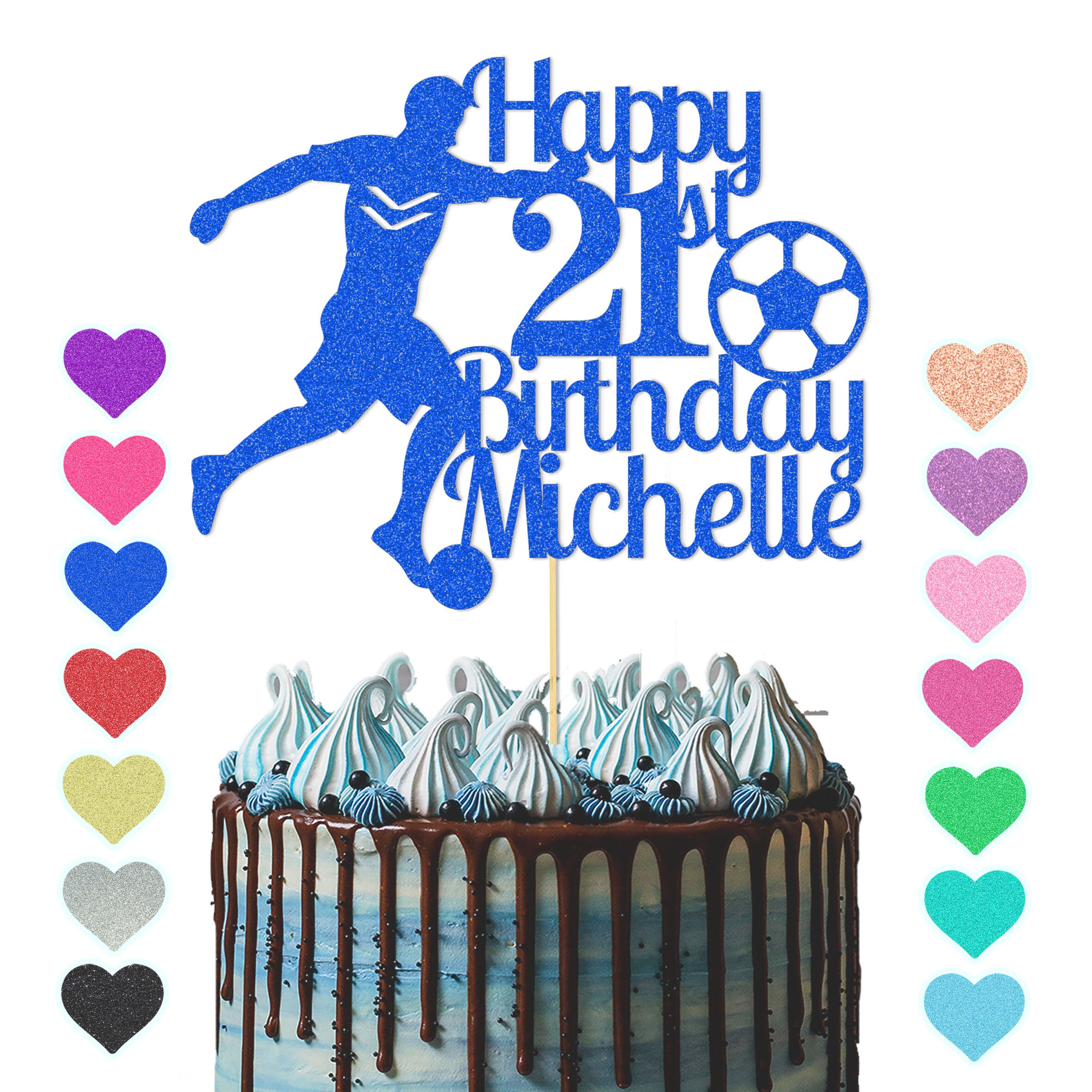 Personalised Football Theme Cake Topper Custom Glitter Happy Birthday ...