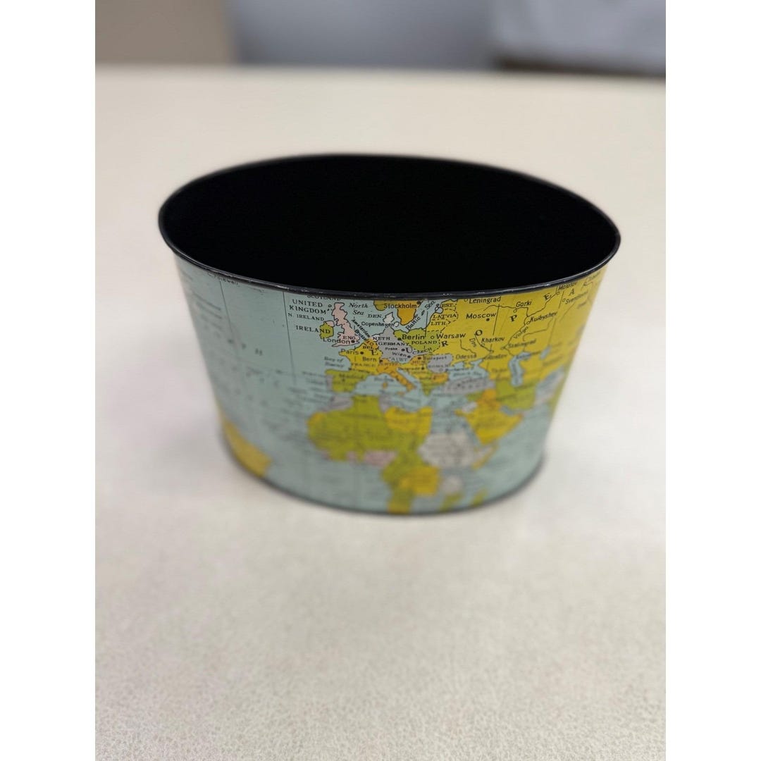 Vintage Style World Map Planter Container Decor - Etsy