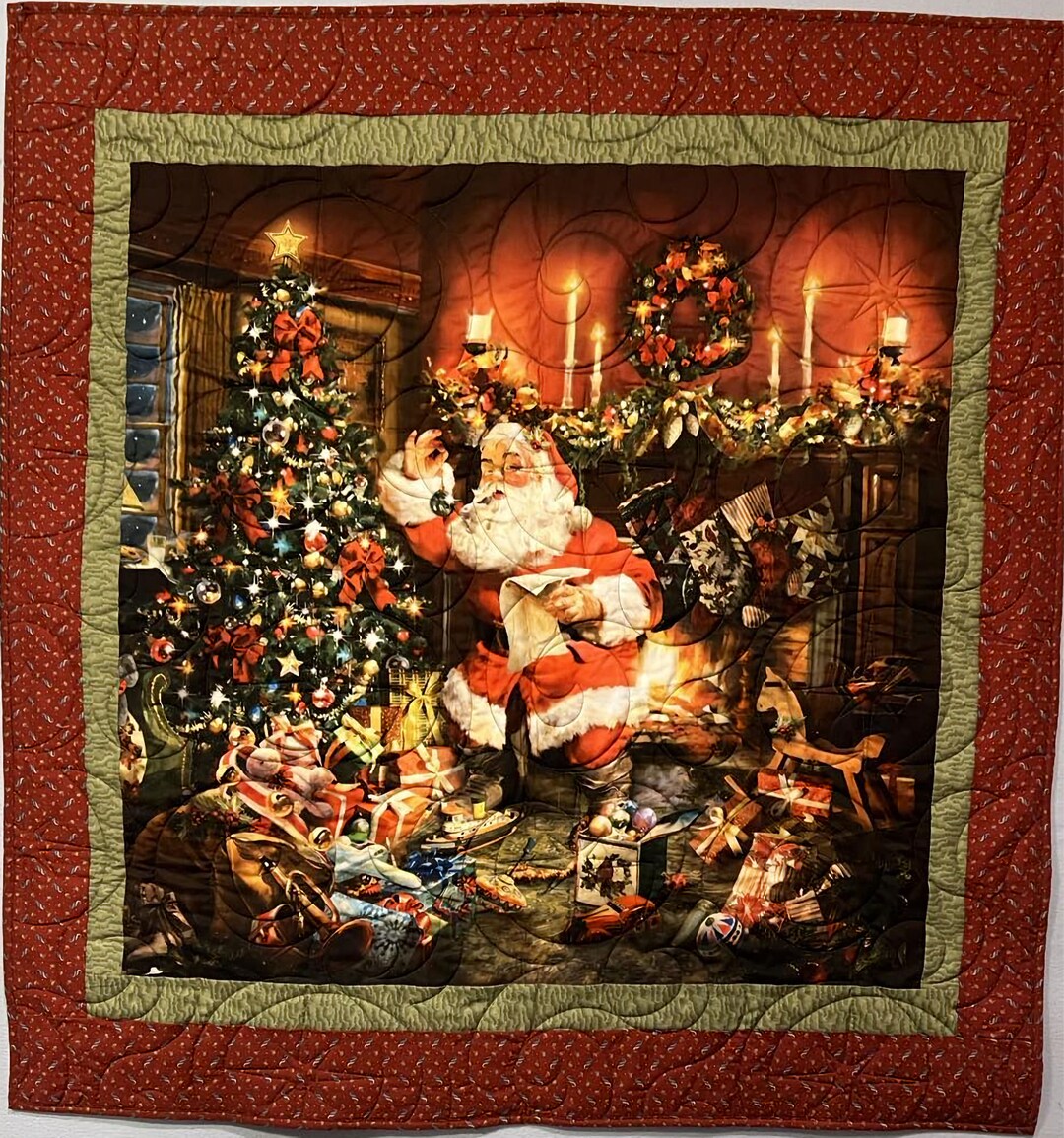 Santa Quilted Throw, Quilted Christmas Throw, Christmas Morning Quilted ...