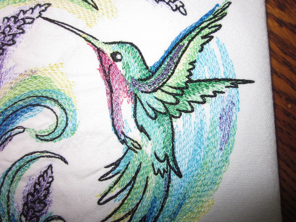 Embroidered Hummingbird Tea Towel/embroidered Hummingbird Kitchen Towel ...