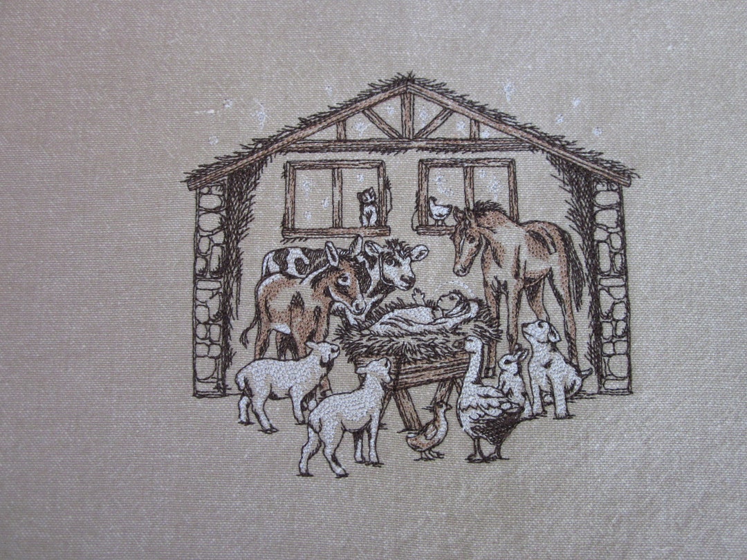 Embroidered Nativity Scene Towel: Cotton Christmas Dish Towel - Etsy