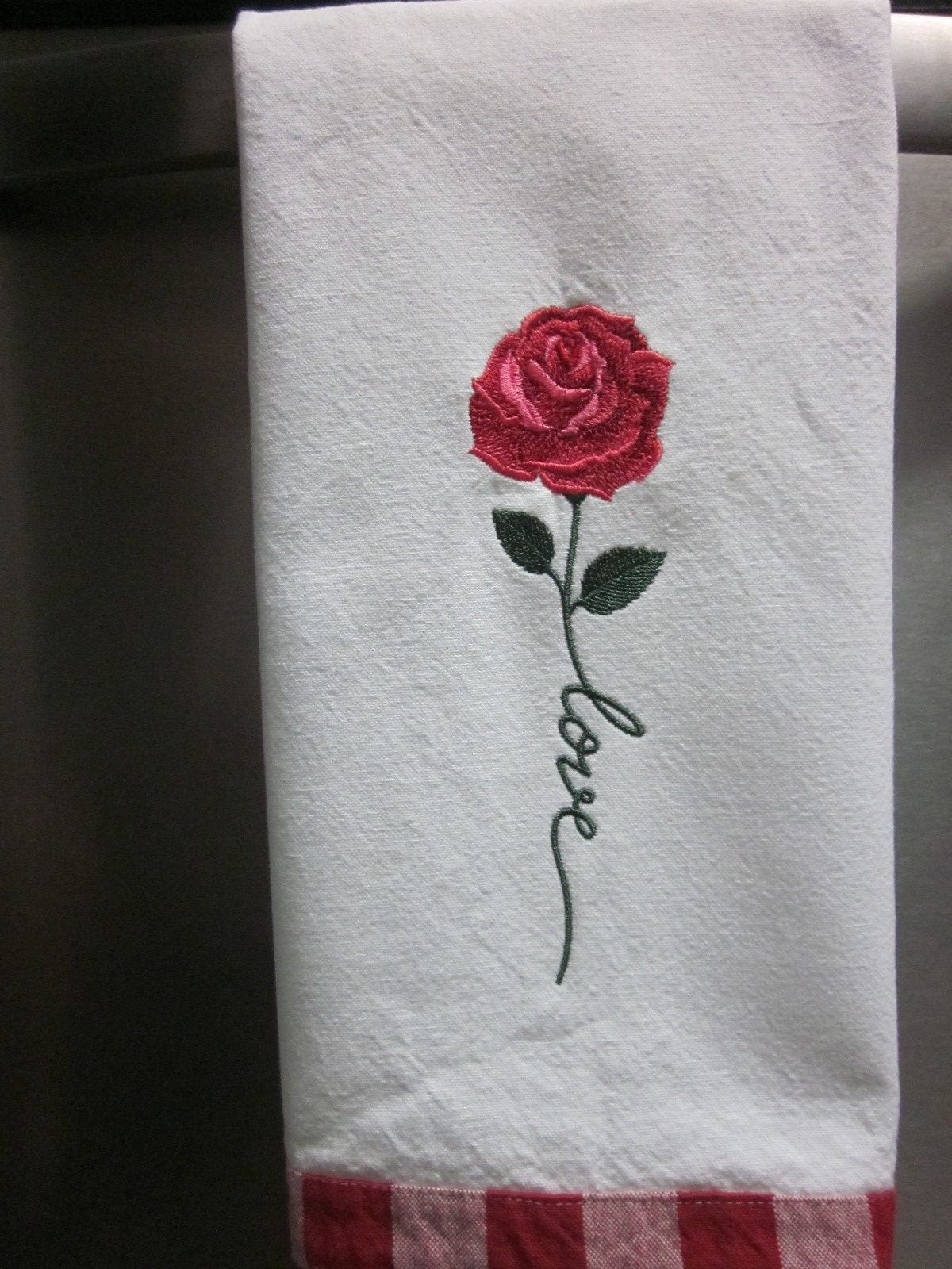 Embroidered Rose With Love Stem/valentine Rose/single - Etsy