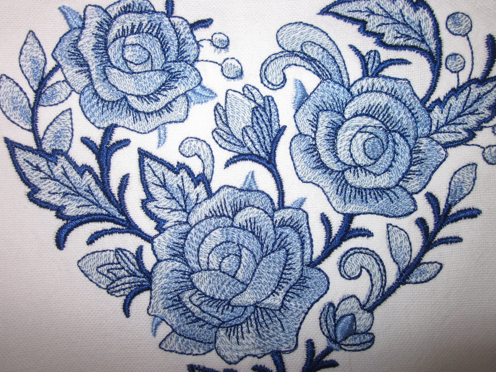 Embroidered Delft Blue Rose Heart Kitchen Towel/rose Heart Towel/blue ...