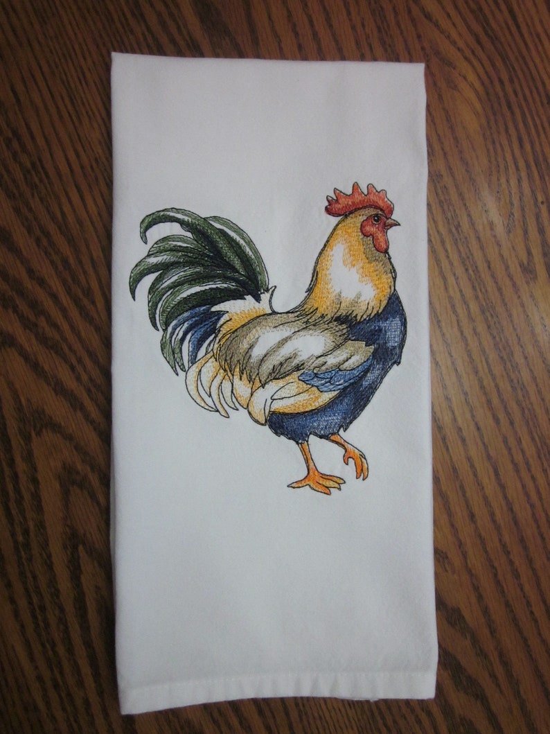 Embroidered Chicken Kitchen Towel/embroidered Charming Country Chicken ...