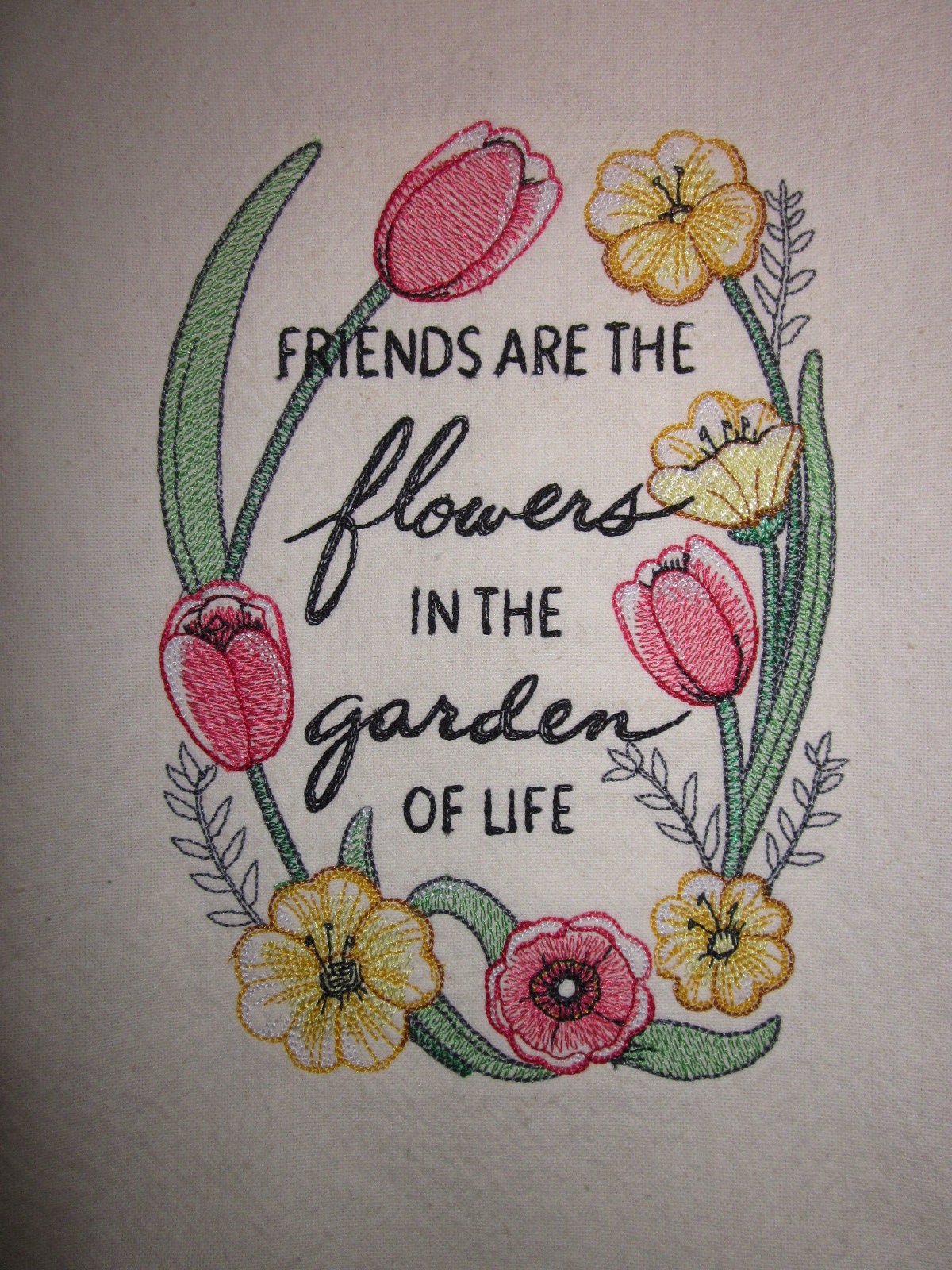 Embroidered Friends Towel/friendship Towel/floral Dish Towel/friends ...