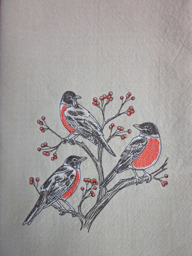 Embroidered Resting Robins Trio Kitchen Towel/robin Trio - Etsy