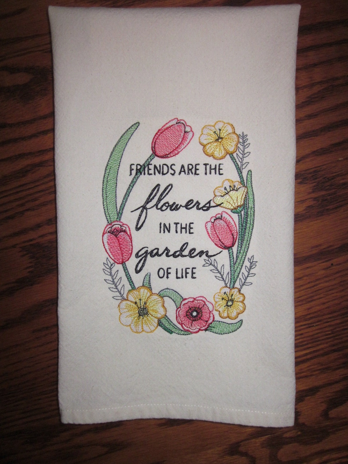 Embroidered Friends Towel/friendship Towel/floral Dish Towel/friends ...