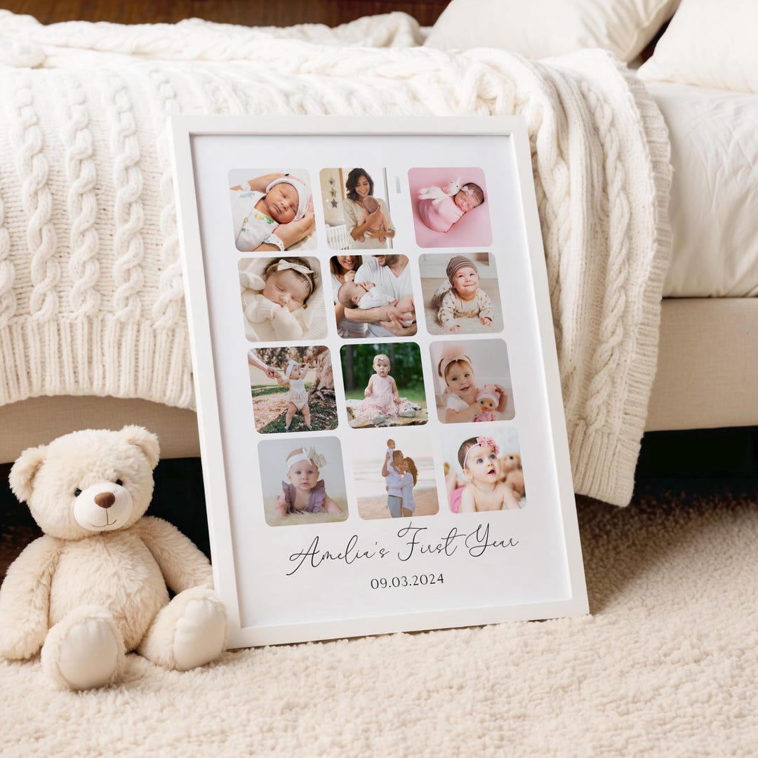 Personalized Photo Collage Frames, Baby's First Year Milestone, Gift ...