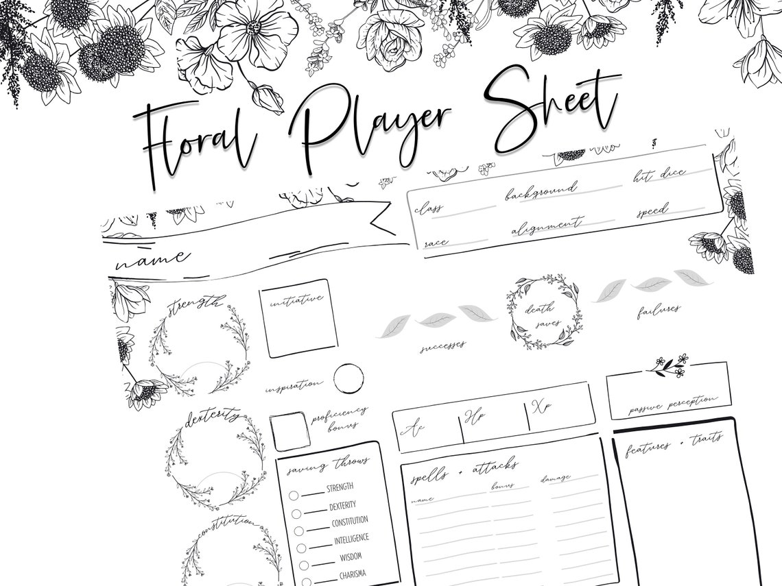 Floral Player Character Sheet D&D 5e Dnd Player Sheet - Etsy