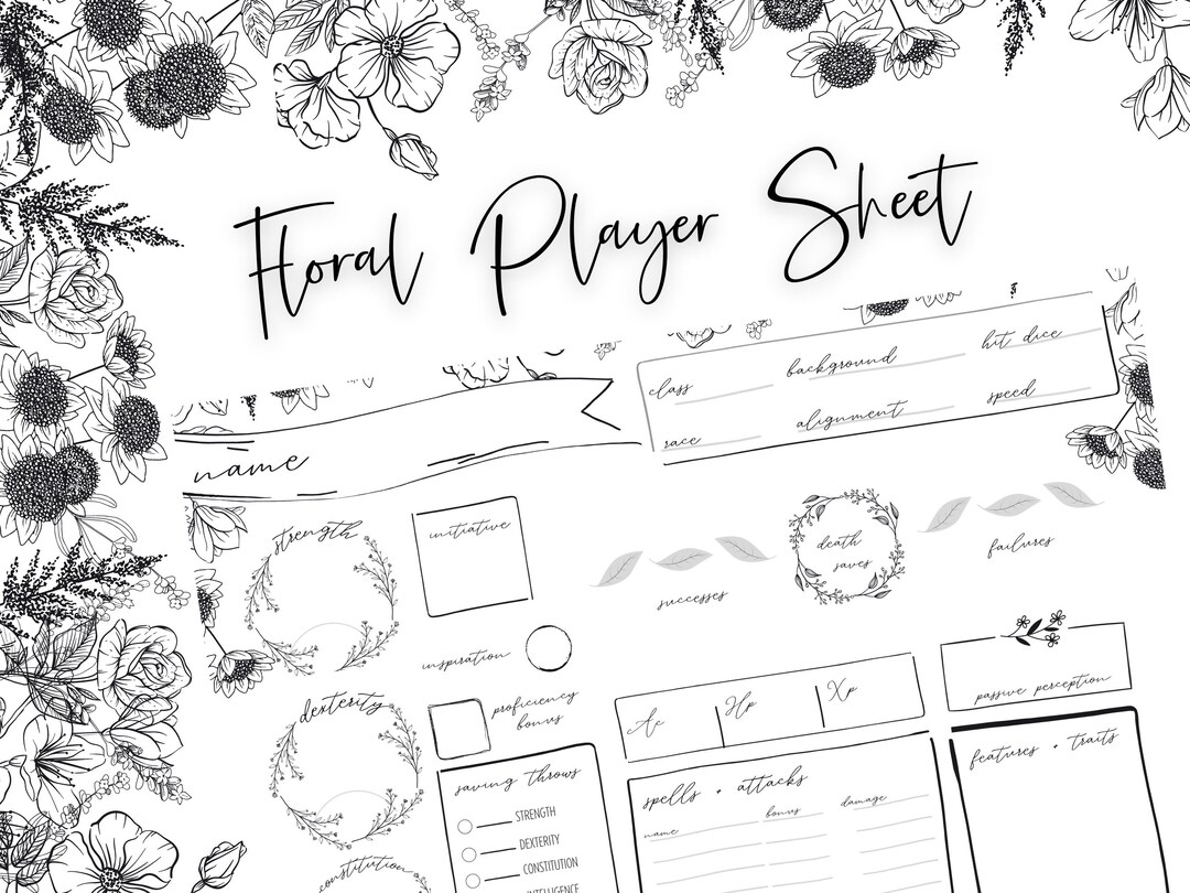 Floral Player Character Sheet | D&D 5e, Dnd Player Sheet, Printable Pdf ...