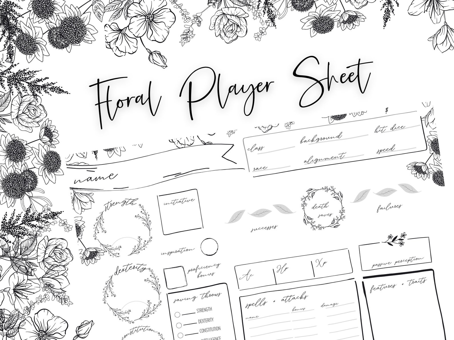 Floral Player Character Sheet | D&D 5e, Dnd Player Sheet, Printable Pdf ...