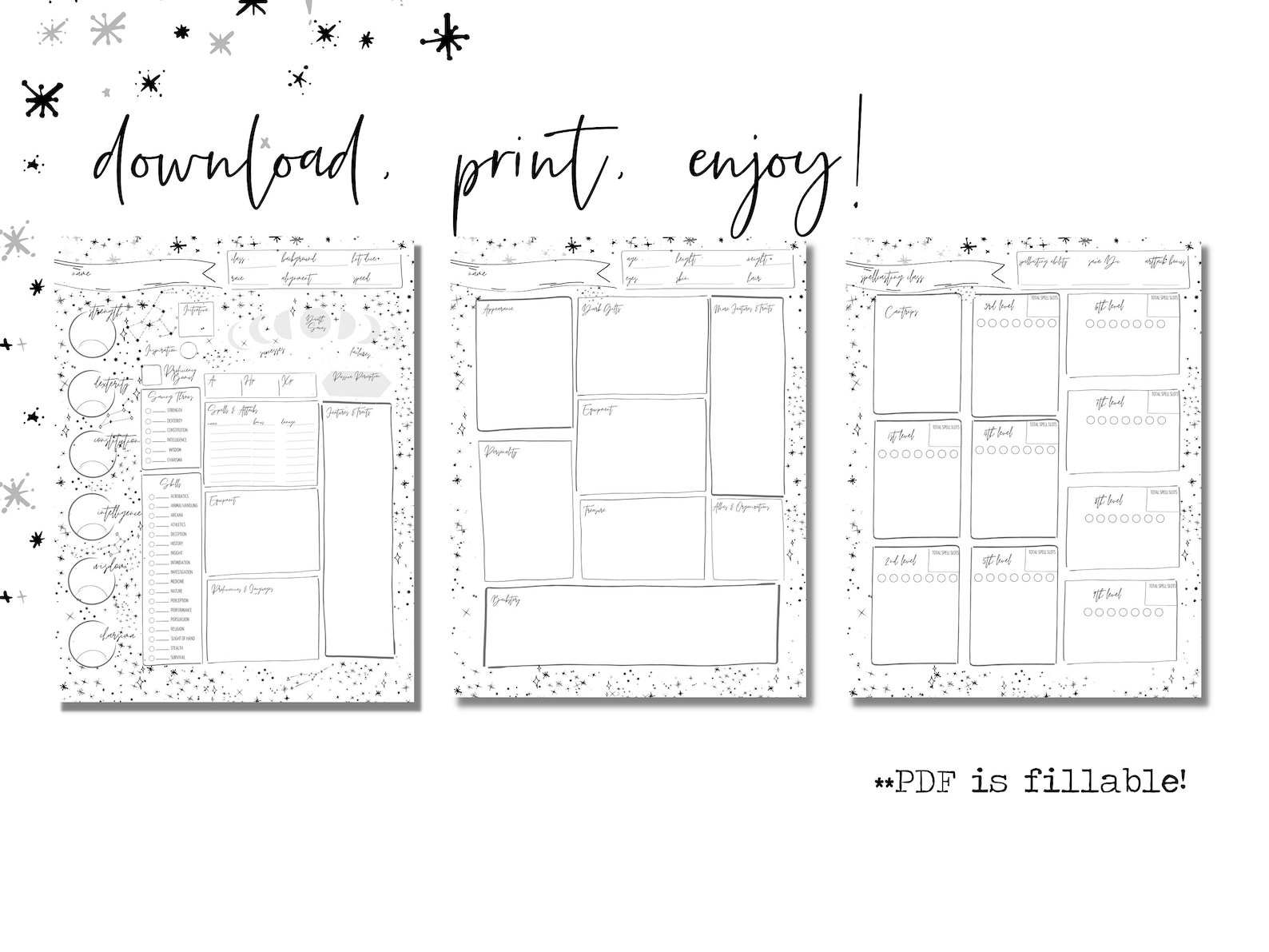Starry Player Character Sheet | D&D 5e, Dnd Player Sheet, Printable Pdf ...