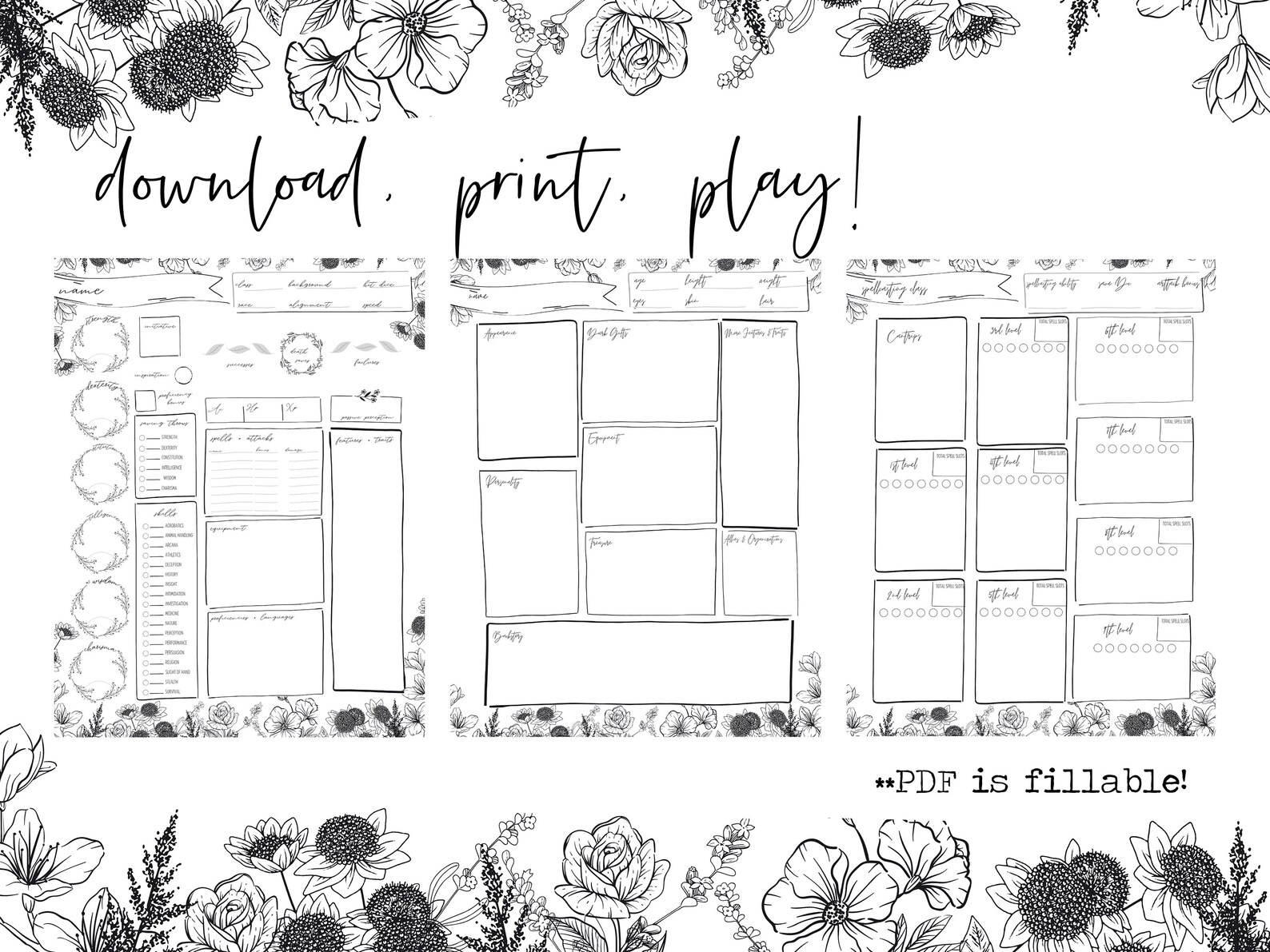 Floral Player Character Sheet D&D 5e Dnd Player Sheet - Etsy Canada