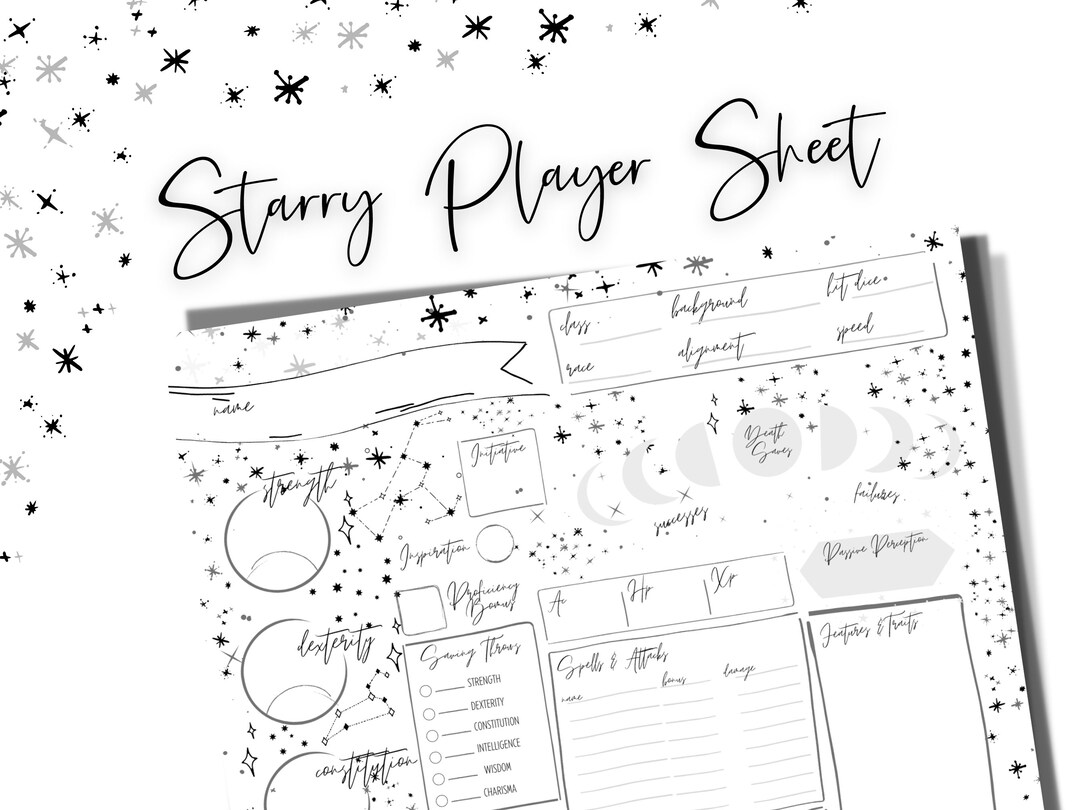 Starry Player Character Sheet | D&D 5e, Dnd Player Sheet, Printable Pdf ...