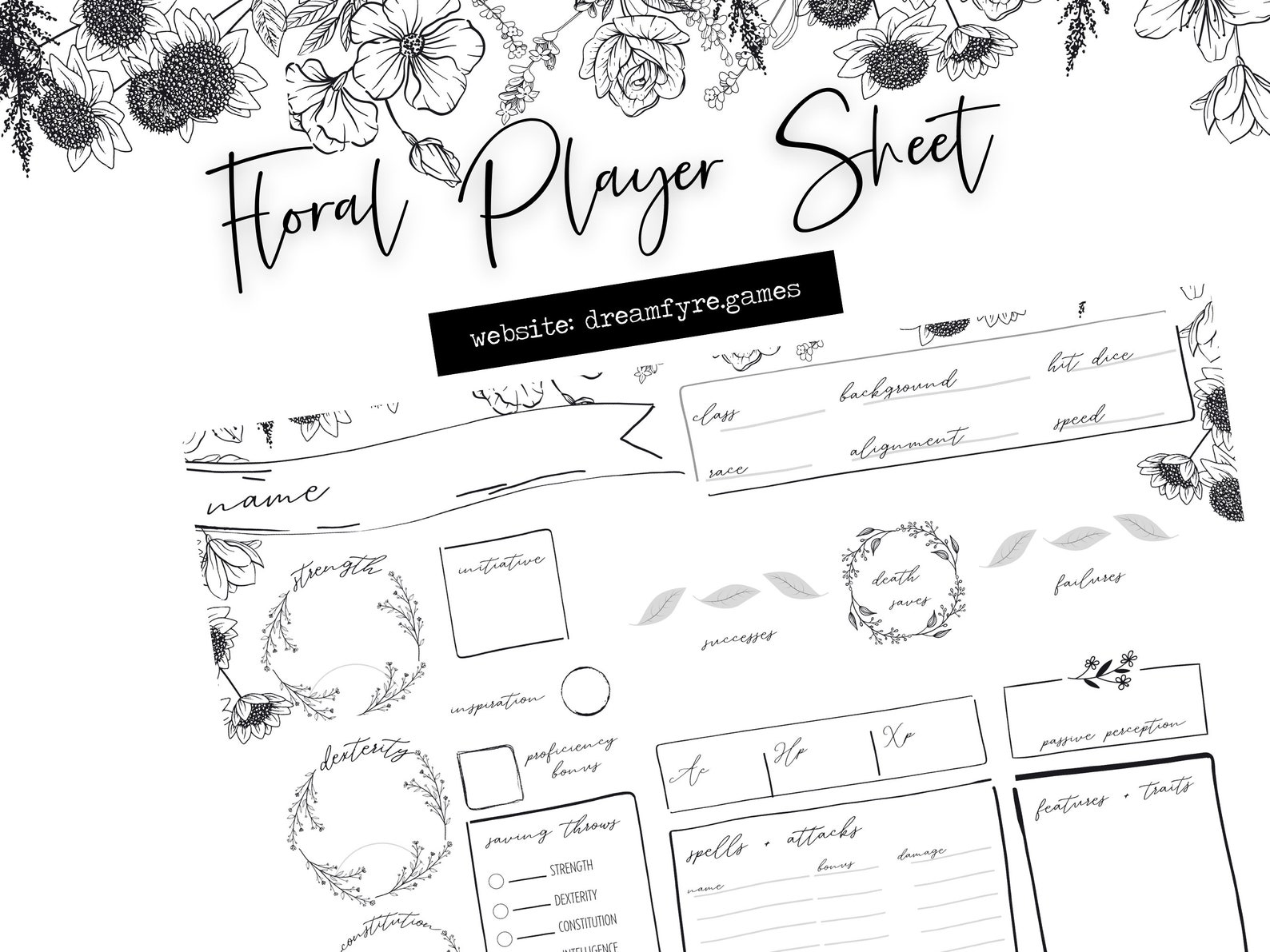 Floral Player Character Sheet D&D 5e, Dnd Player Sheet, Printable Pdf ...