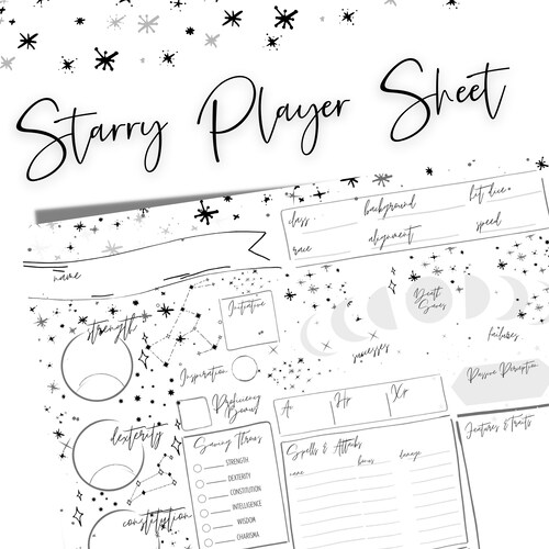Printable Dungeons and Dragons Moon Themed Character Sheet - Etsy