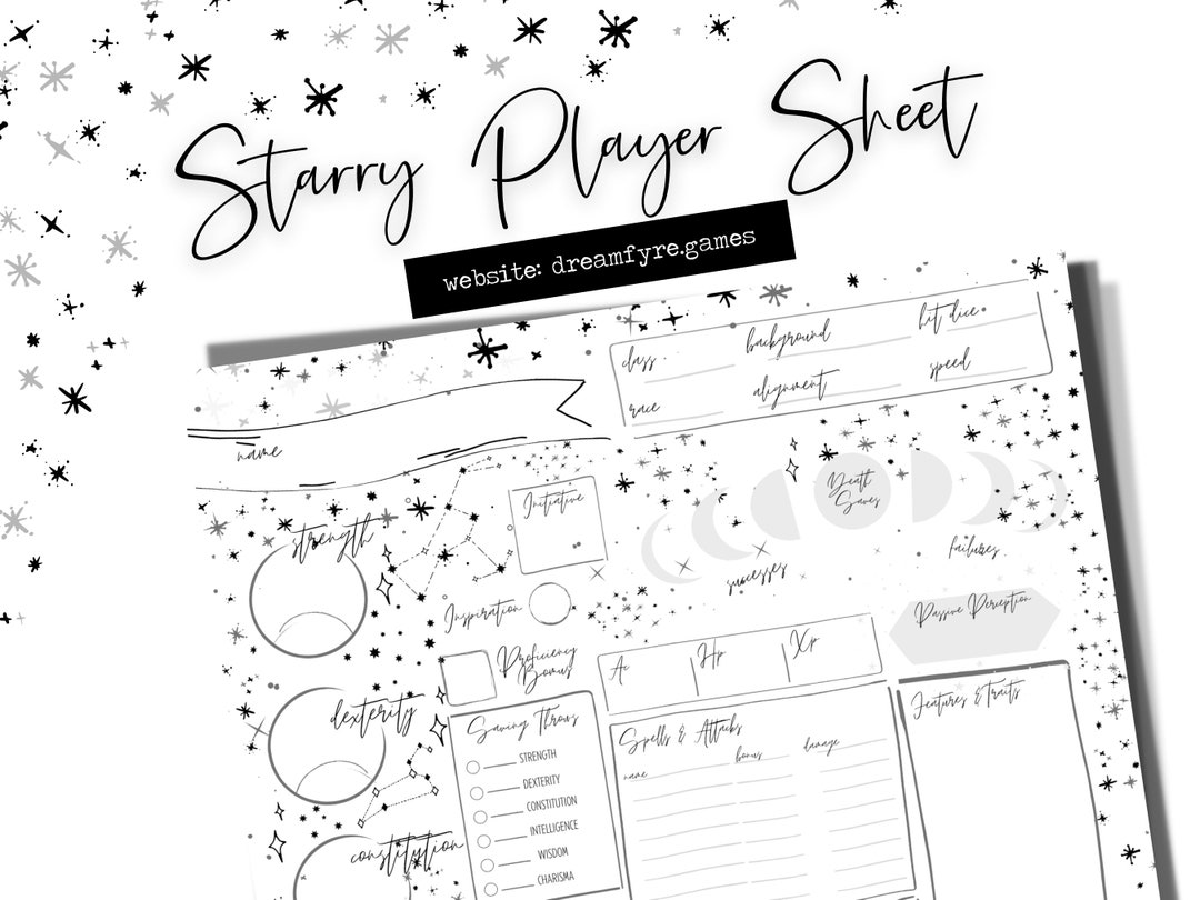 Starry Player Character Sheet D&D 5e, Dnd Player Sheet, Printable Pdf ...