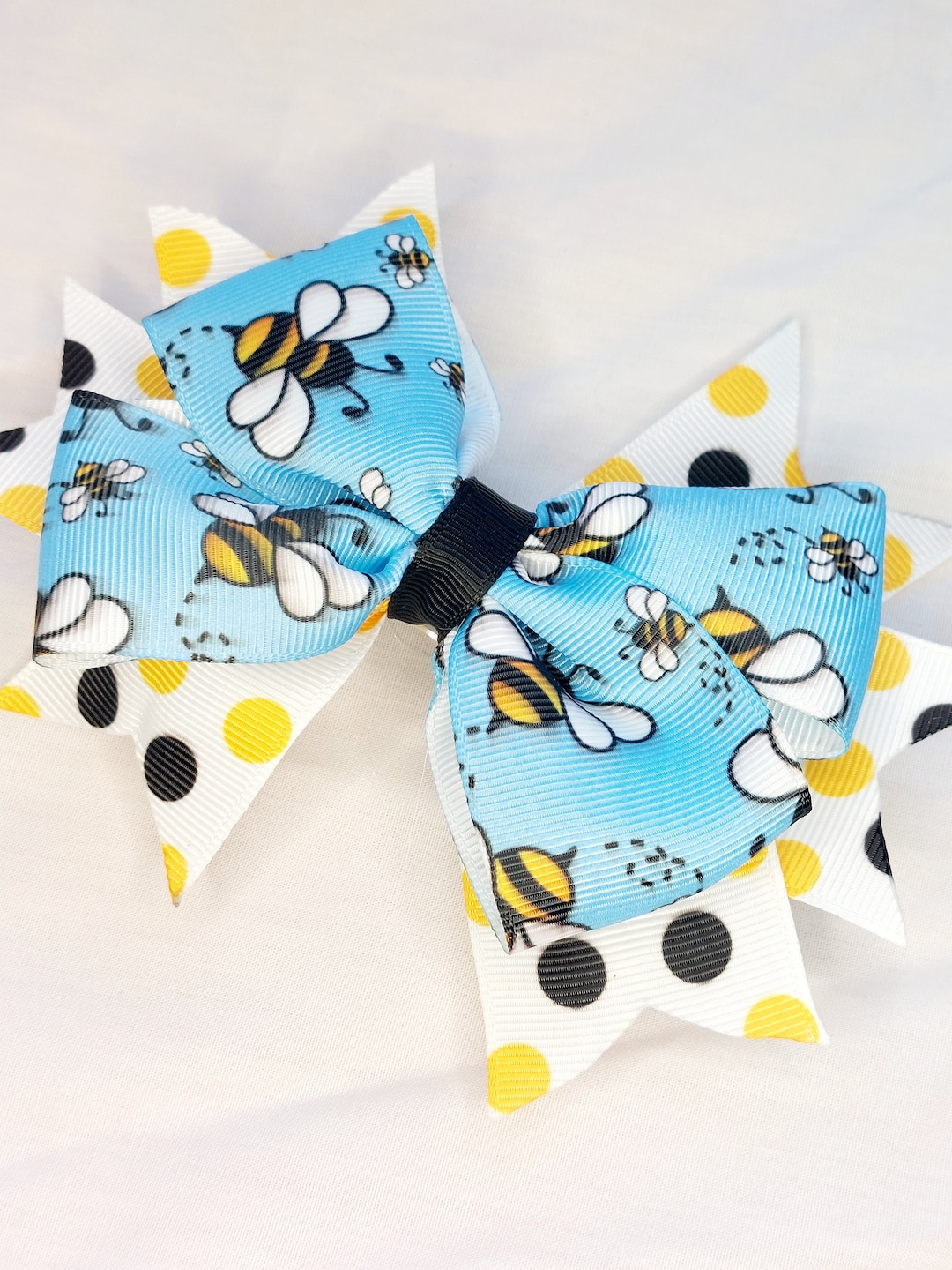 Polka Dot and Blue Bee Barrette, Bee Hair Bow, Bee Hair Clip, Handmande ...