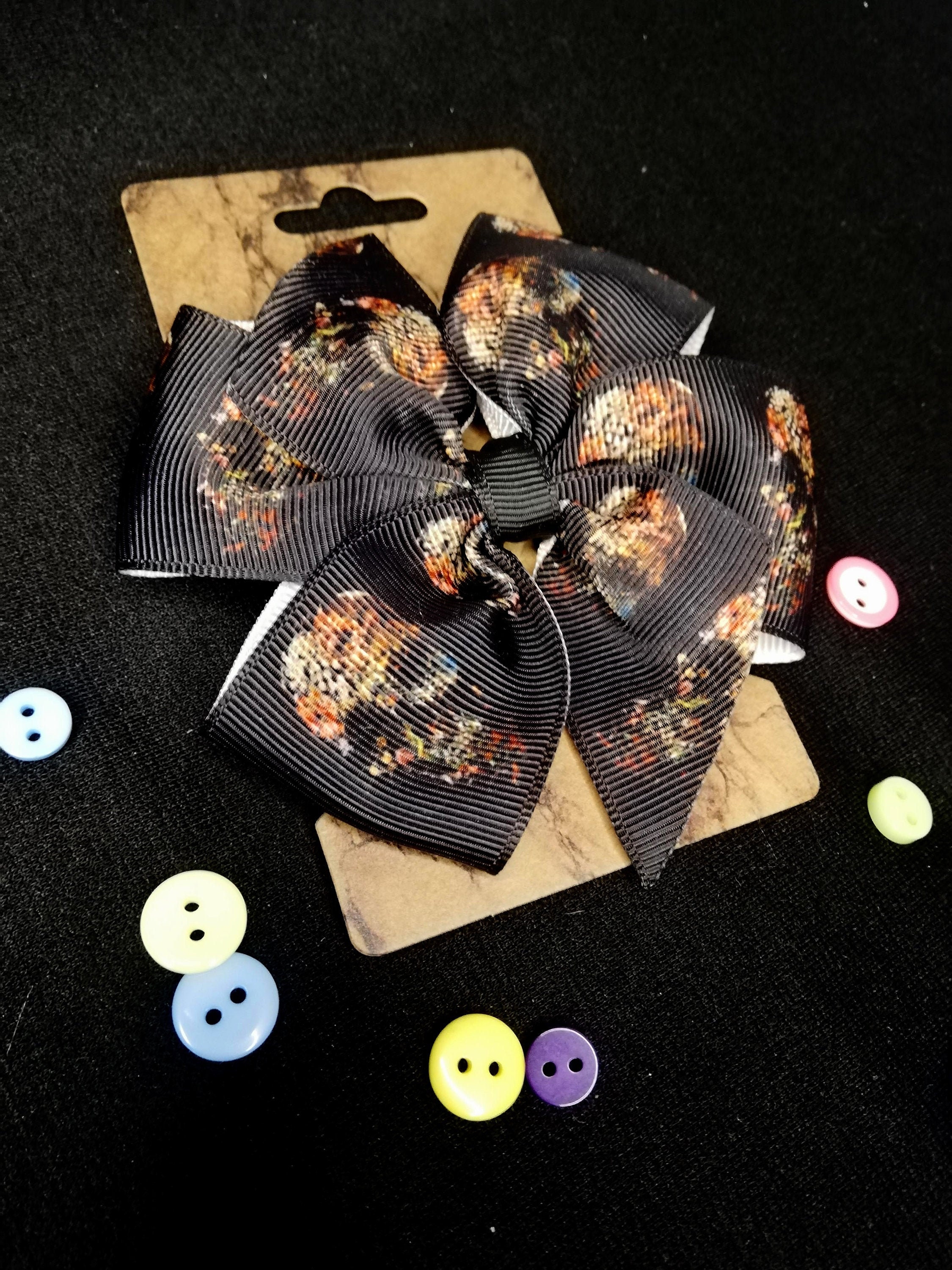 Floral Skull Hair Bow,Skull hair clip,horror hair bow,punk hair bow ...