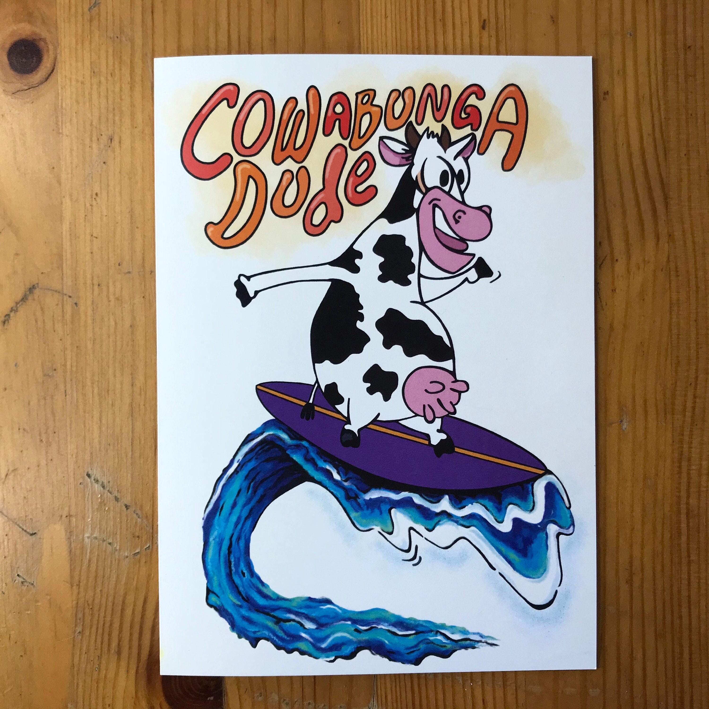 Cowabunga Birthday Greeting Card Funny Birthday Cow | Etsy