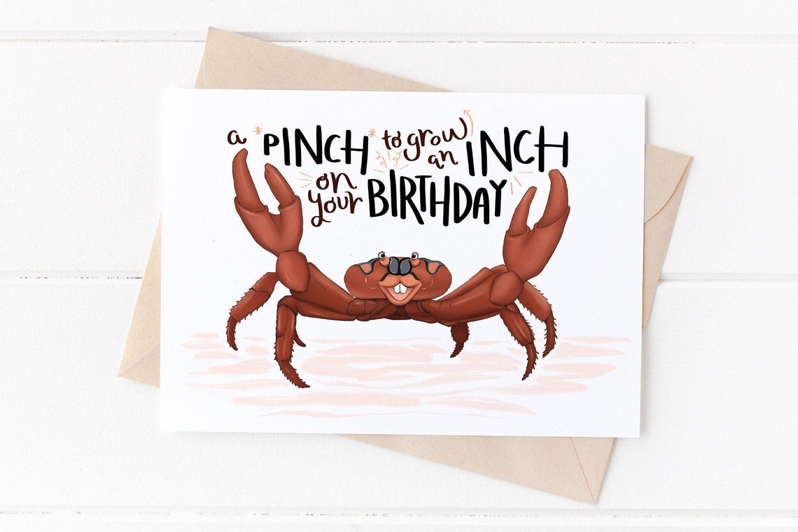 Cute Crab Birthday Card | Funny | Animal | Greeting Card | Hand Drawn ...