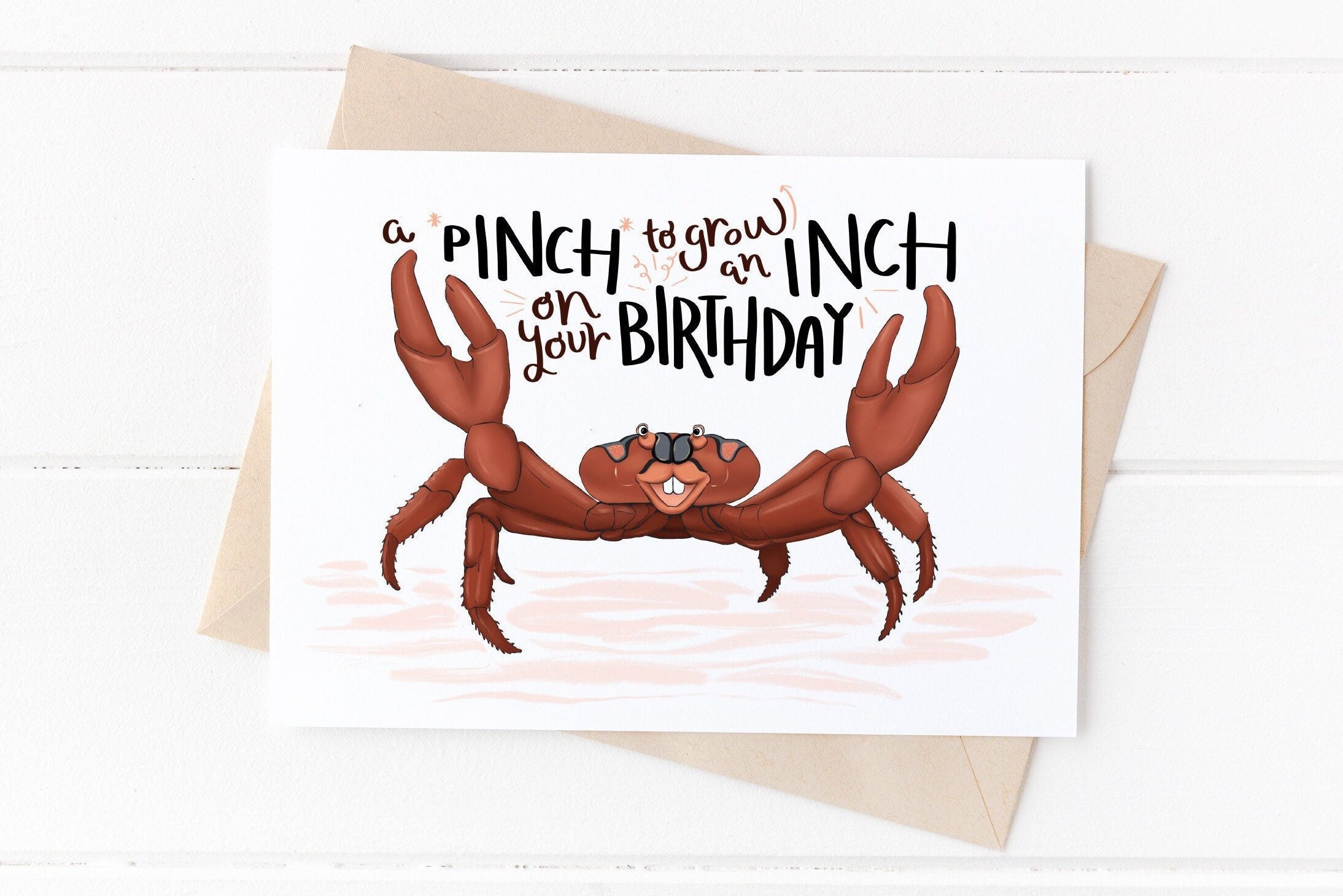 Cute Crab Birthday Card | Funny | Animal | Greeting Card | Hand Drawn ...