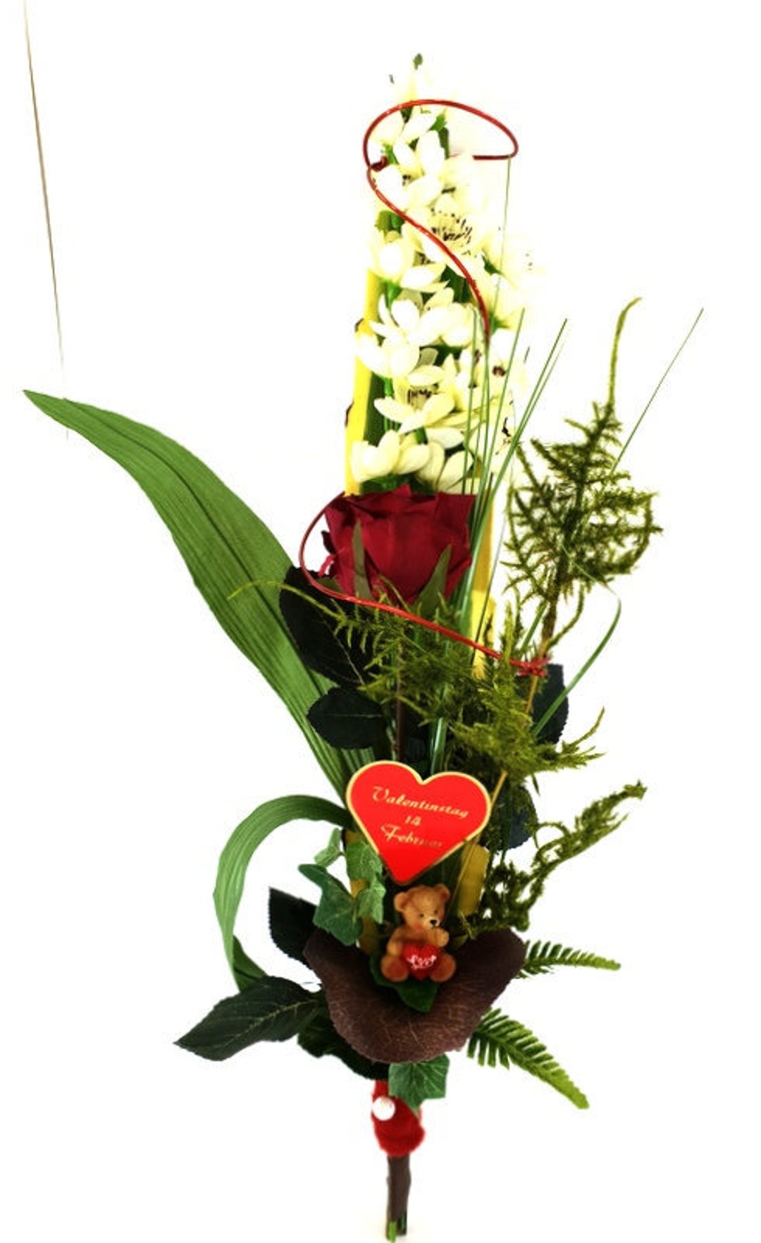 Bouquet Red Rose White Wild Lotus Bear Figure Valentine's Plug Tiered ...