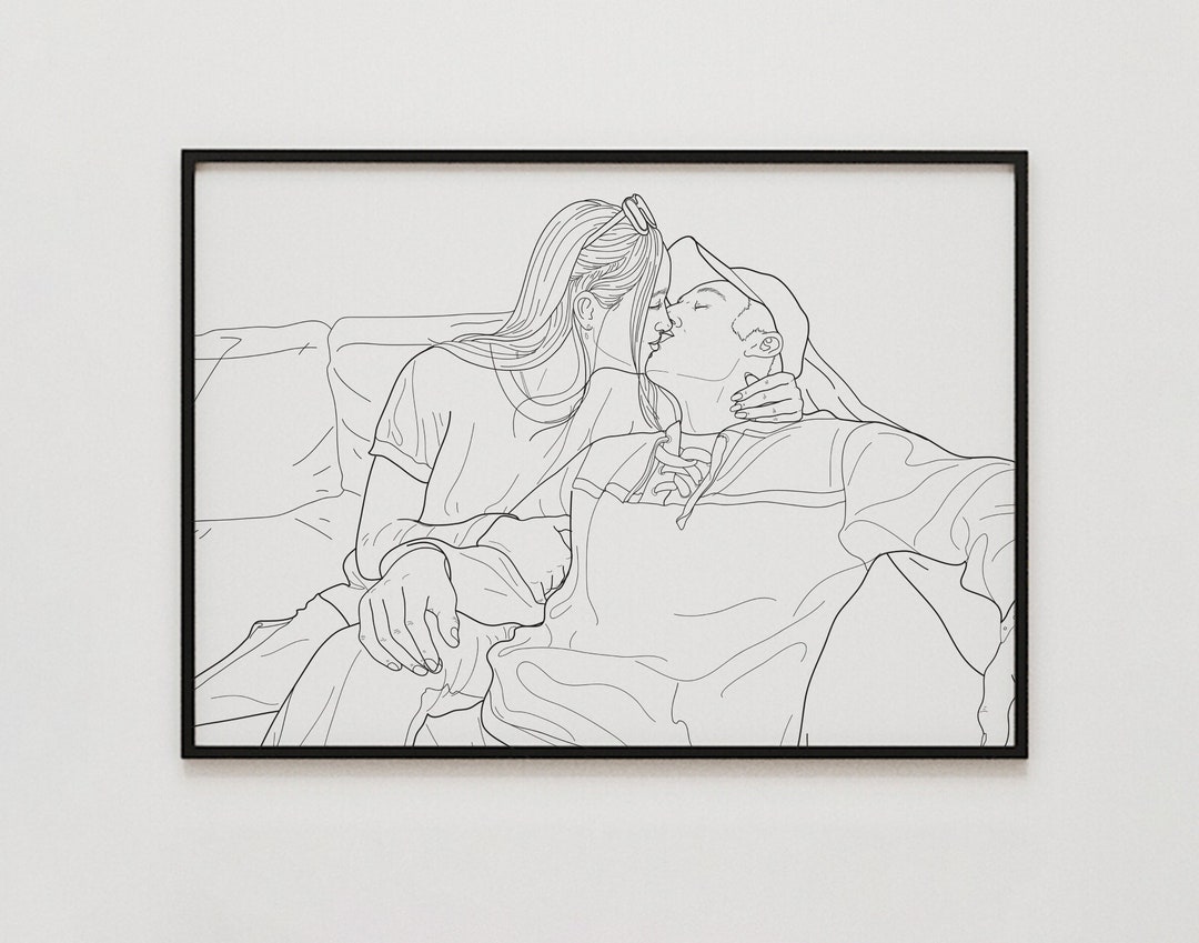 Couple Line Art, Loved One Portrait. Long Distance Relationship Gift ...