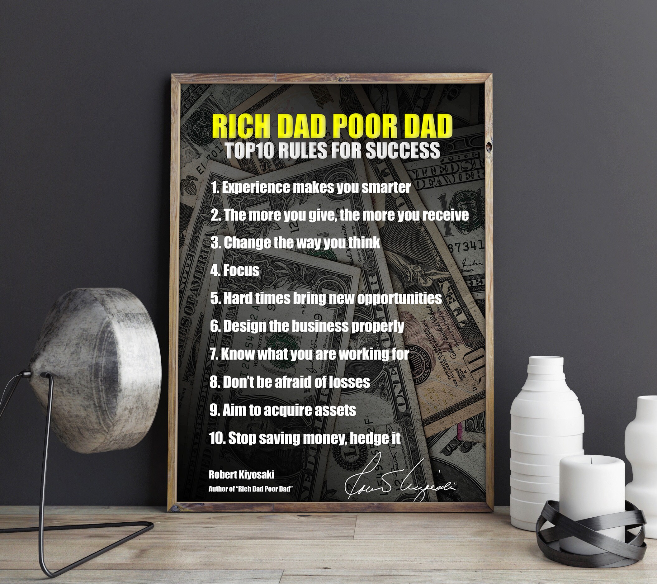 Rich Dad Poor Dad Bestseller Book Top 10 Rules Quote Canvas Etsy Uk