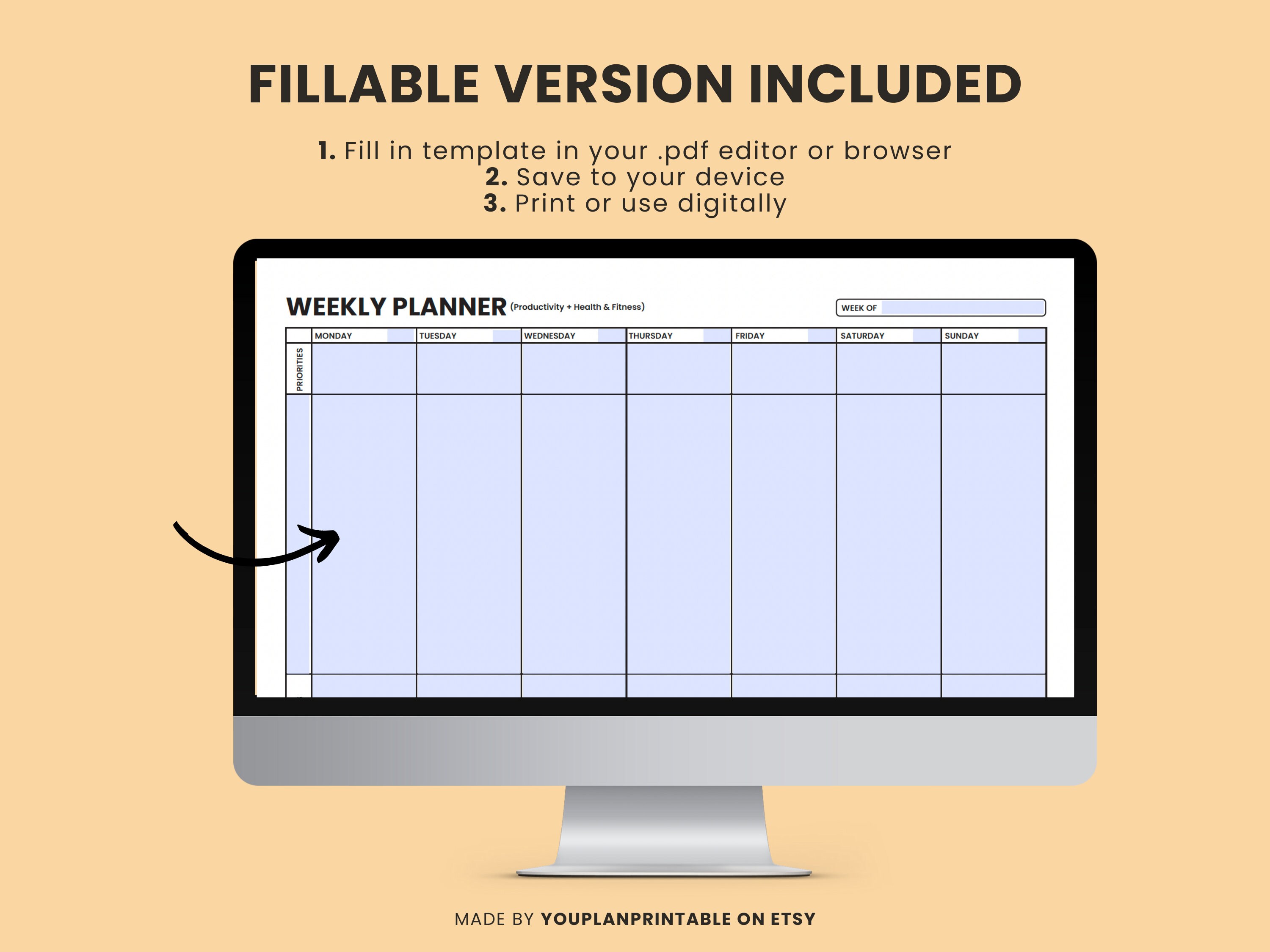 Weekly Planner Digital Download - Daily to Do List, Meal Planner, Water ...